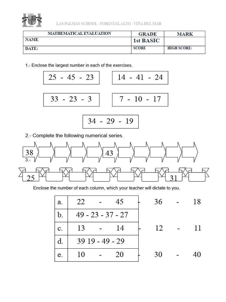Mathematics Test Numbers Up To 99 | PDF