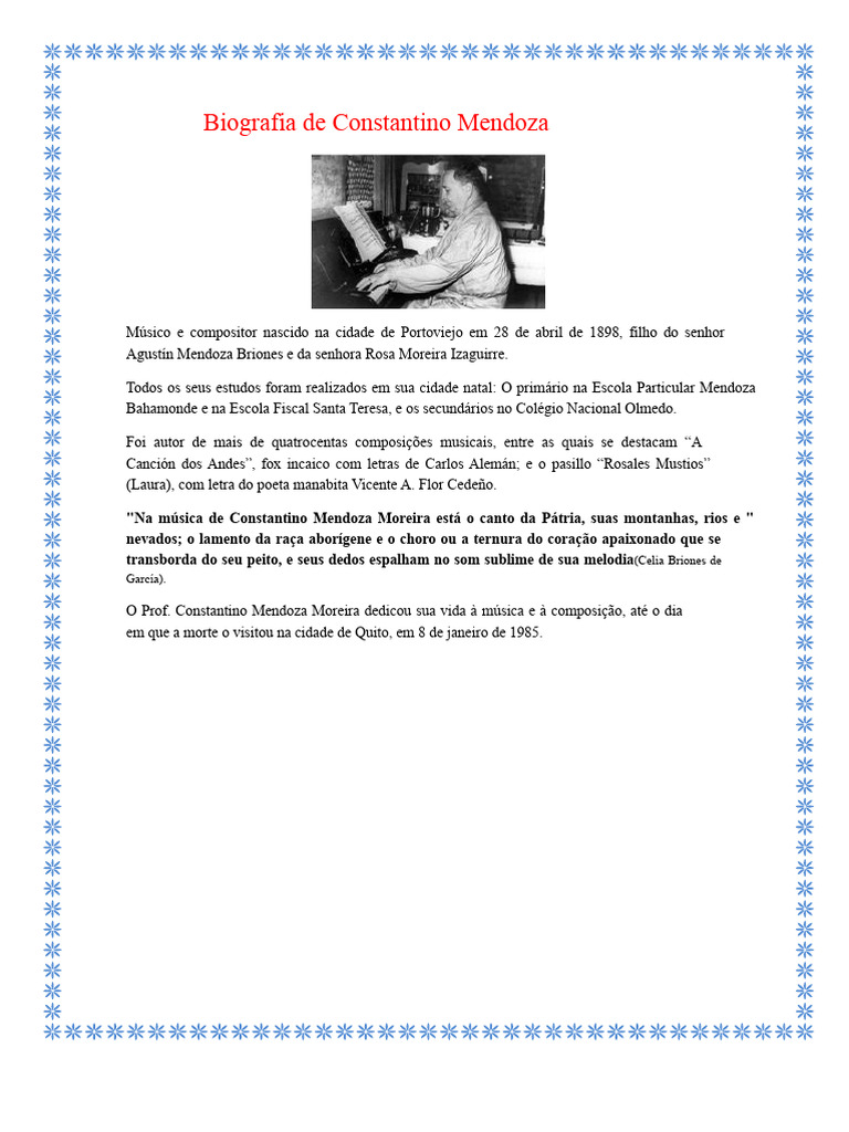 Biografia de Constantino Mendoza, Músico | PDF
