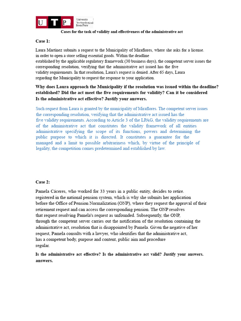 Cases For The Validity and Effectiveness of The Administrative Act ...