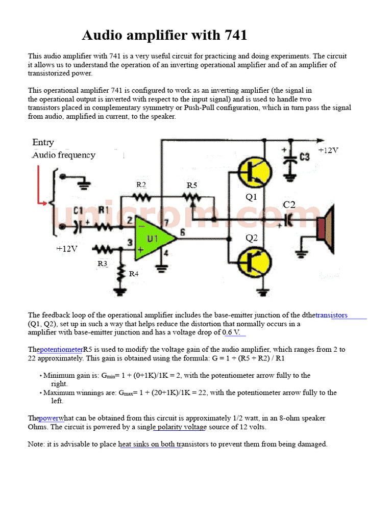 Audio Amplifier With 741 PDF | PDF