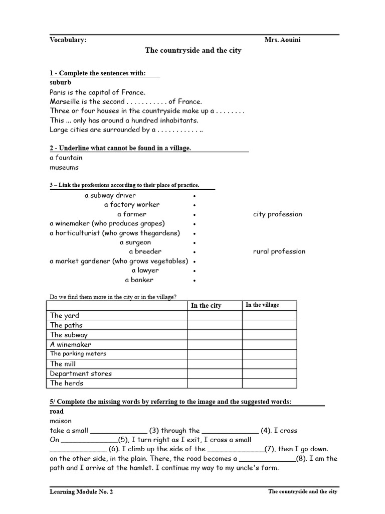 Vocabulary The Countryside and The City | PDF