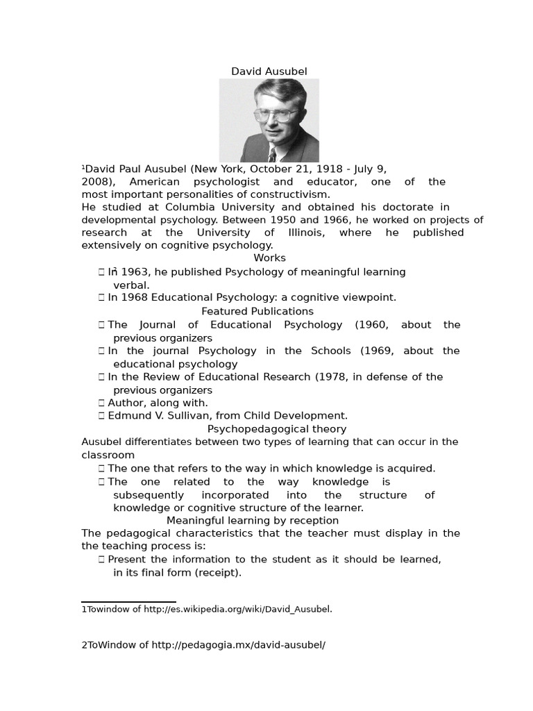 David Ausubel | PDF | Learning | Educational Psychology