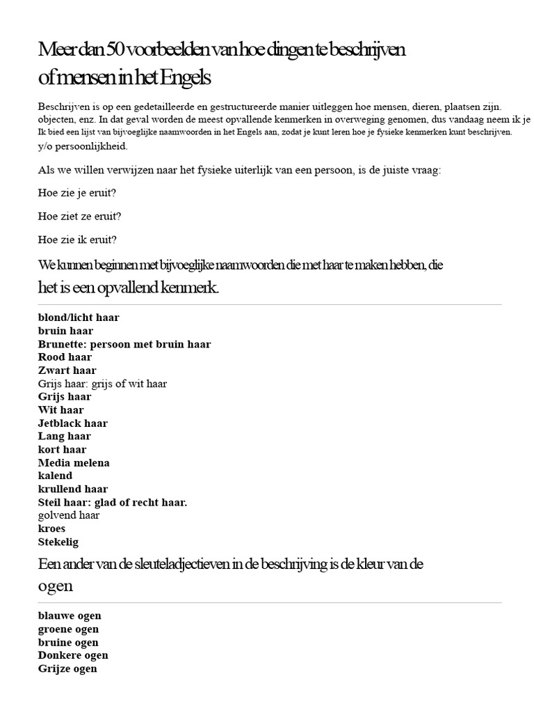 Meer Dan 50 Voorbeelden Over Hoe Dingen of Mensen in Het Engels Te ...