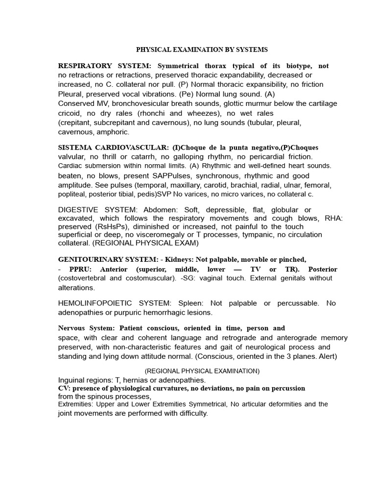 Comprehensive Physical Exam Overview | PDF | Thorax | Medical Specialties