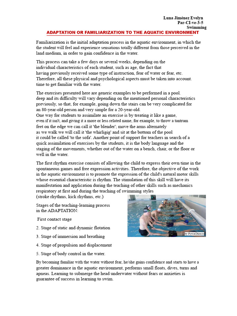 Adaptation or Familiarization To The Aquatic Environment | PDF ...