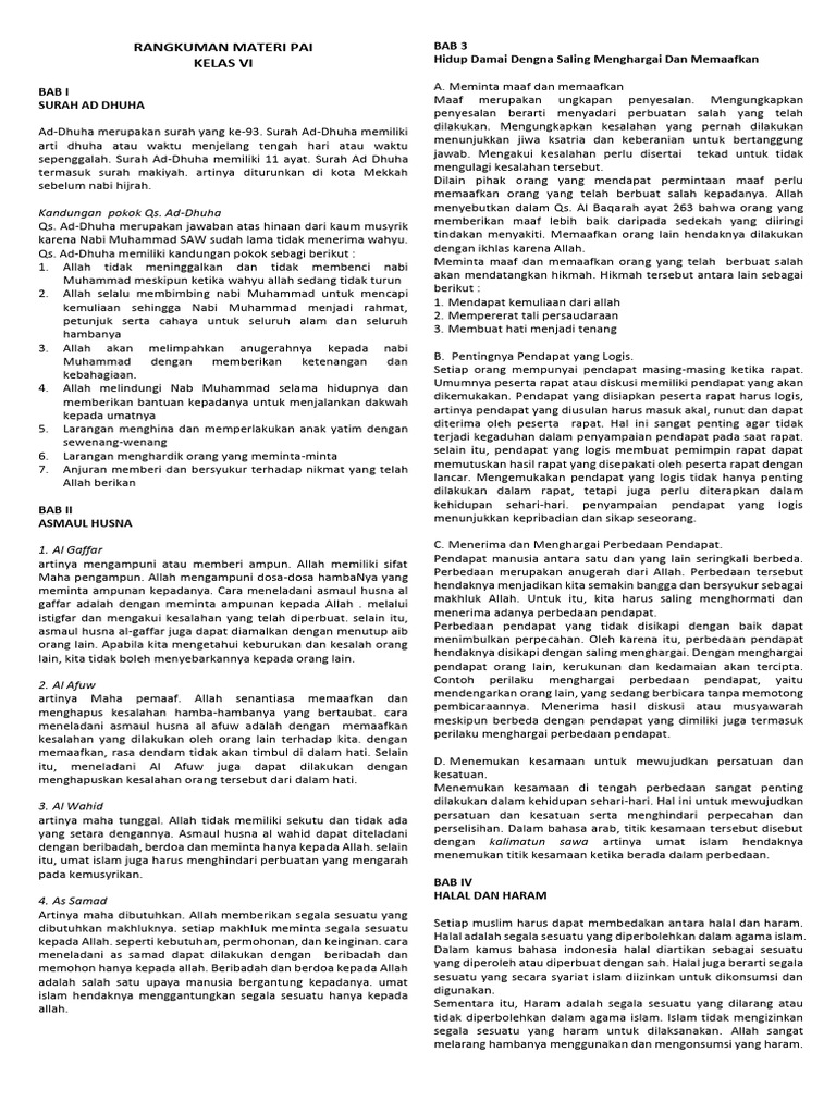 Rangkuman Materi Pai Kelas 6 | PDF