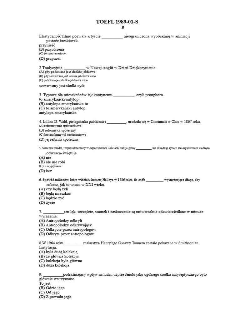Przykładowy TOEFL PBT | PDF