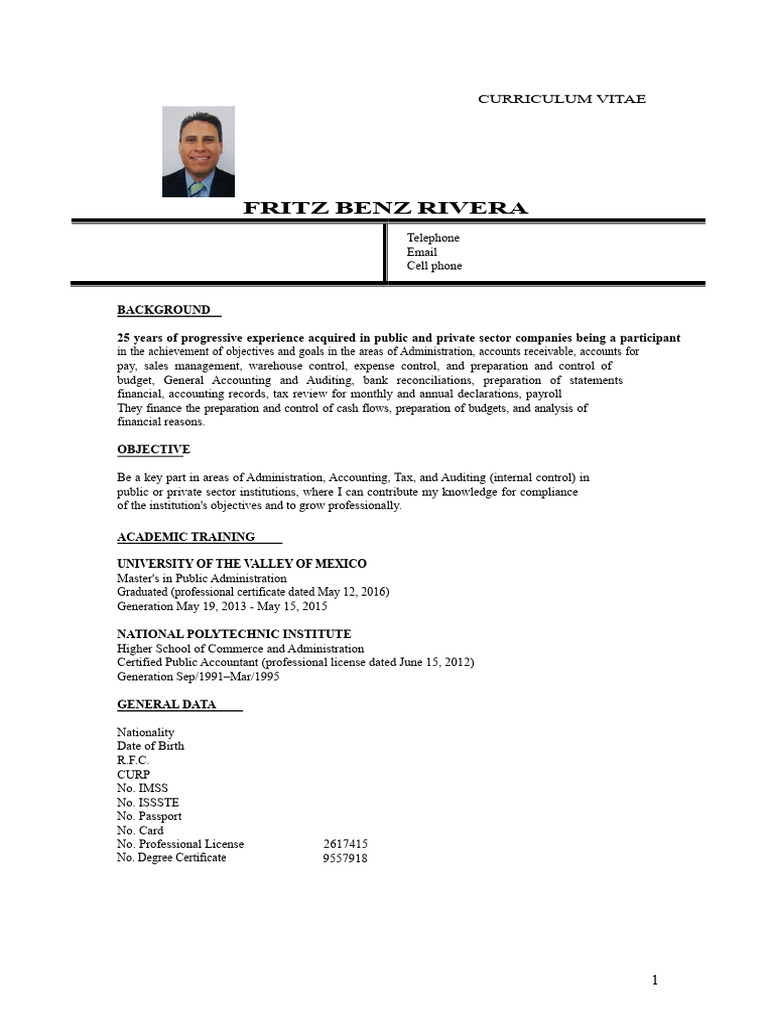 Curriculum Vitae Accountant Example | PDF | Internal Control | Taxes