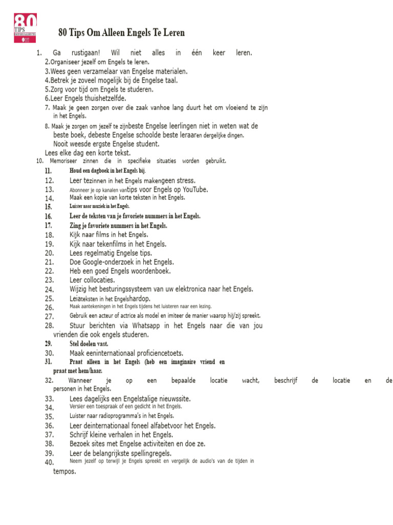 80 Tips Om Alleen Engels Te Leren | PDF