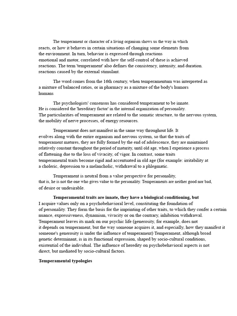 Temperament Report | PDF | Temperament | Psychology