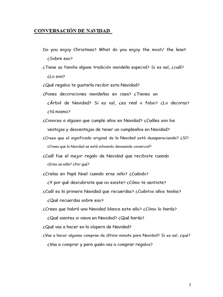 Conversación y vocabulario navideño | PDF | Navidad | Tradiciones navideñas