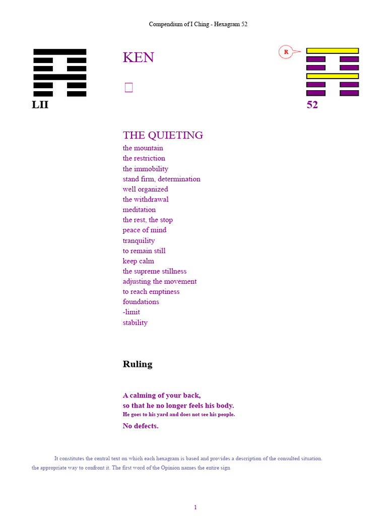 Hexagram 52: The Quieting Explained | PDF | Thought