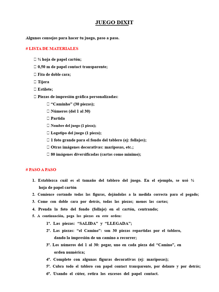 Dixit Instrucciones para Crear El Juego | PDF