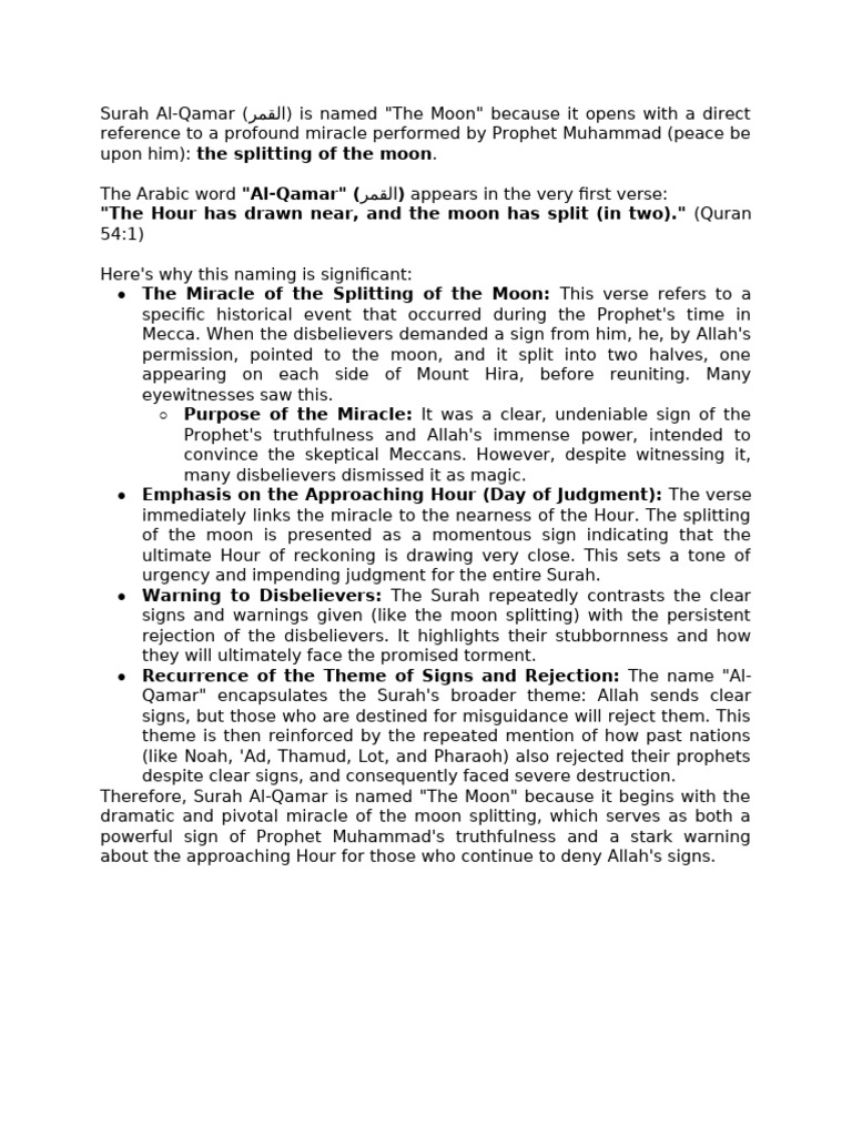 Why Surah Named Qamar | PDF