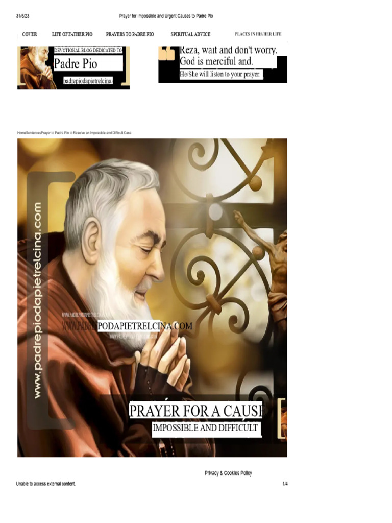 Prayer For Impossible and Urgent Causes To Padre Pio | PDF | Prayer | God