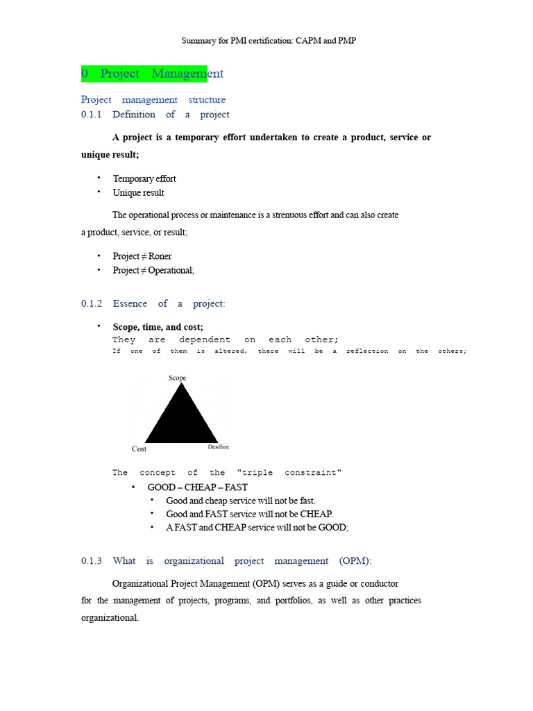 Summary For PMI Certification - CAPM and PMP | PDF | Project Management ...