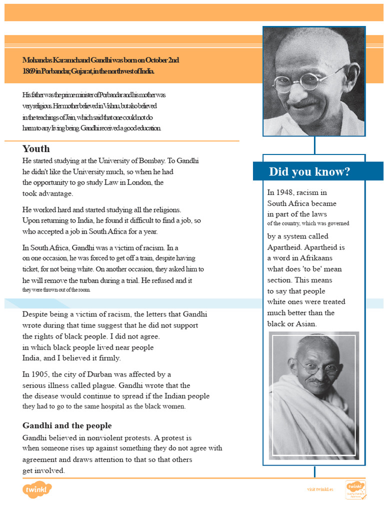 Reading Comprehension by Levels Mahatma Gandhi Ver 2 | PDF | Mahatma ...