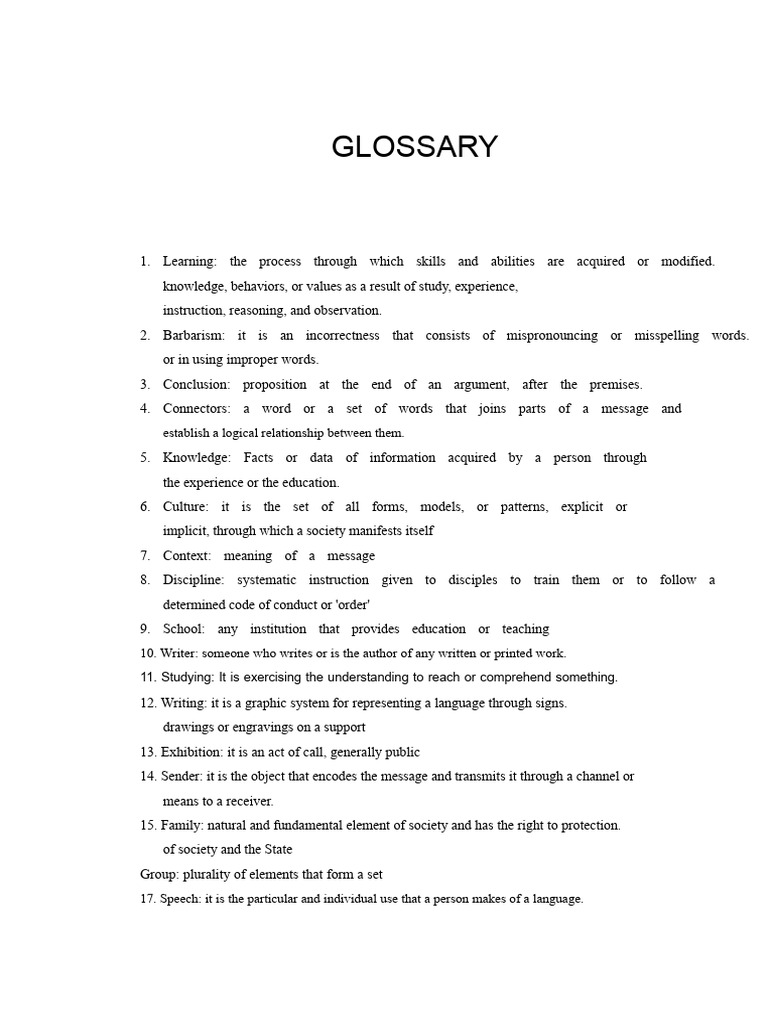 Glossary, Language and Communication | PDF | Information | Communication