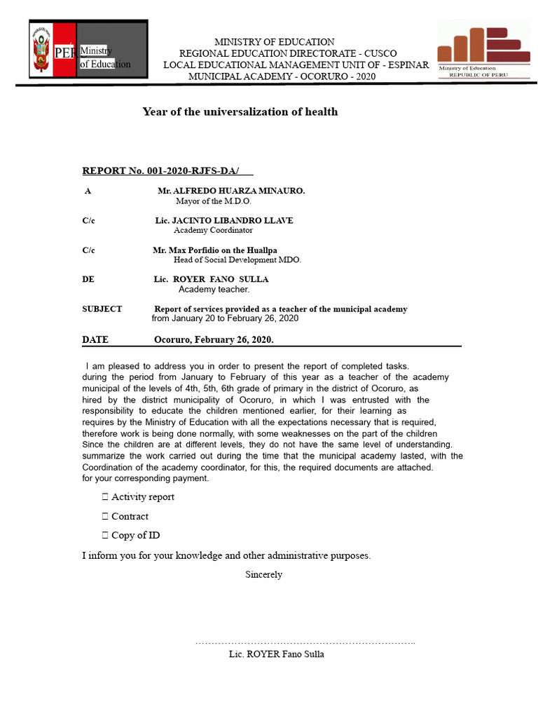 Ocoruro Municipal Academy Report 2020 | PDF | Mathematics | Elementary ...