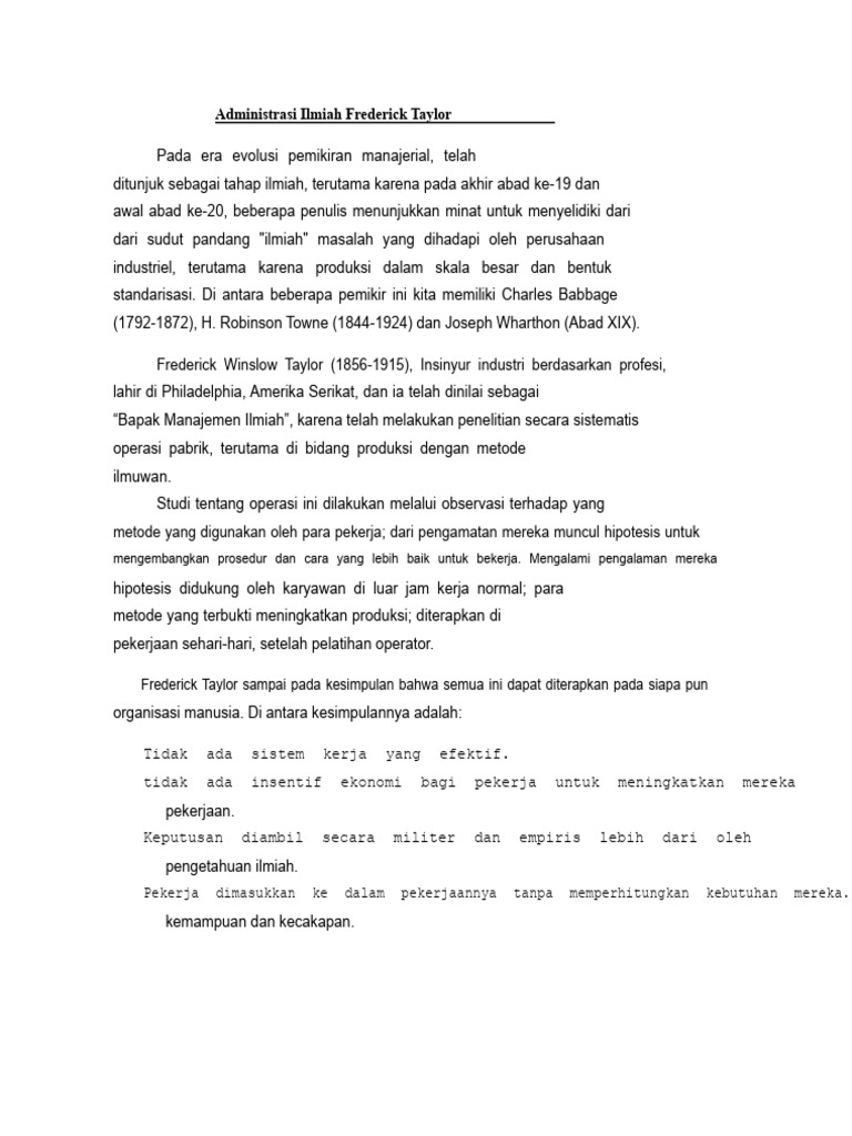 Administrasi Ilmiah Frederick Taylor | PDF