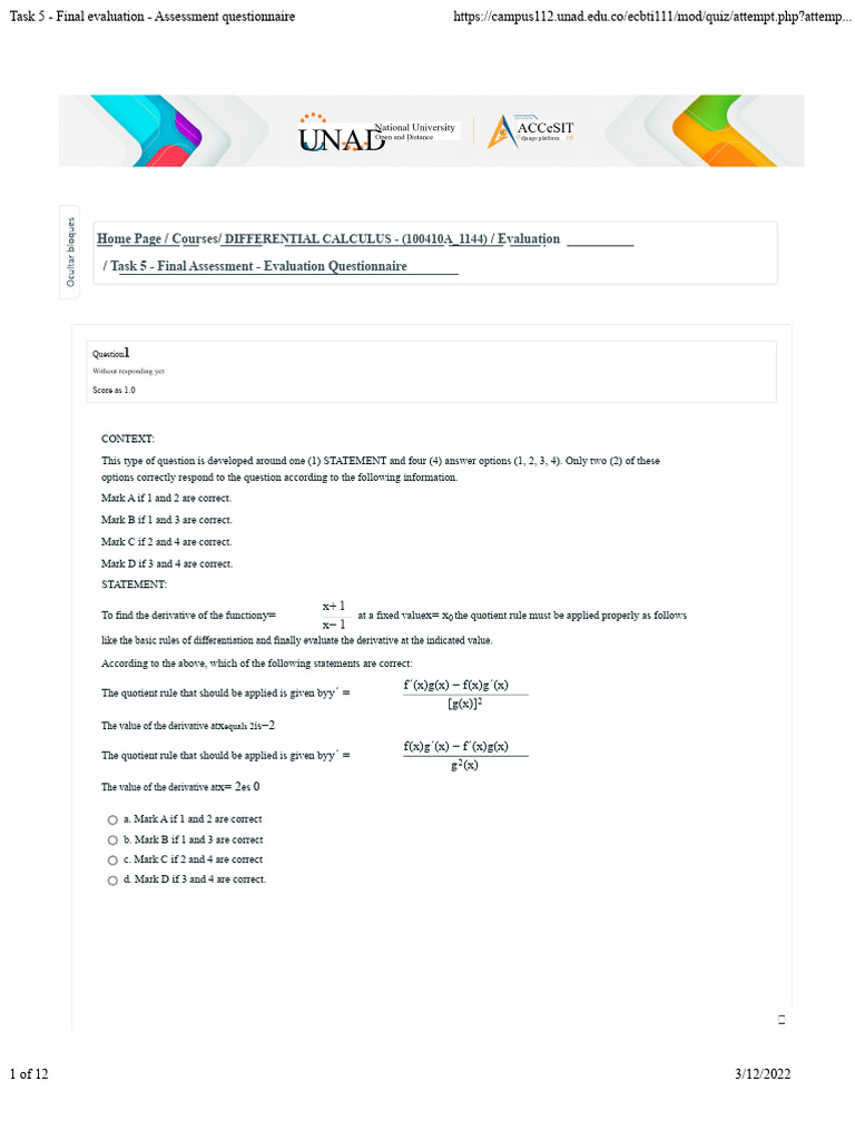 Task 5 - Final Assessment - Evaluation Questionnaire | PDF | Derivative ...