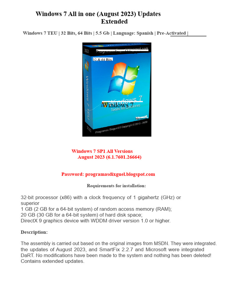 Windows 7 August 2023 Updates Pack | PDF
