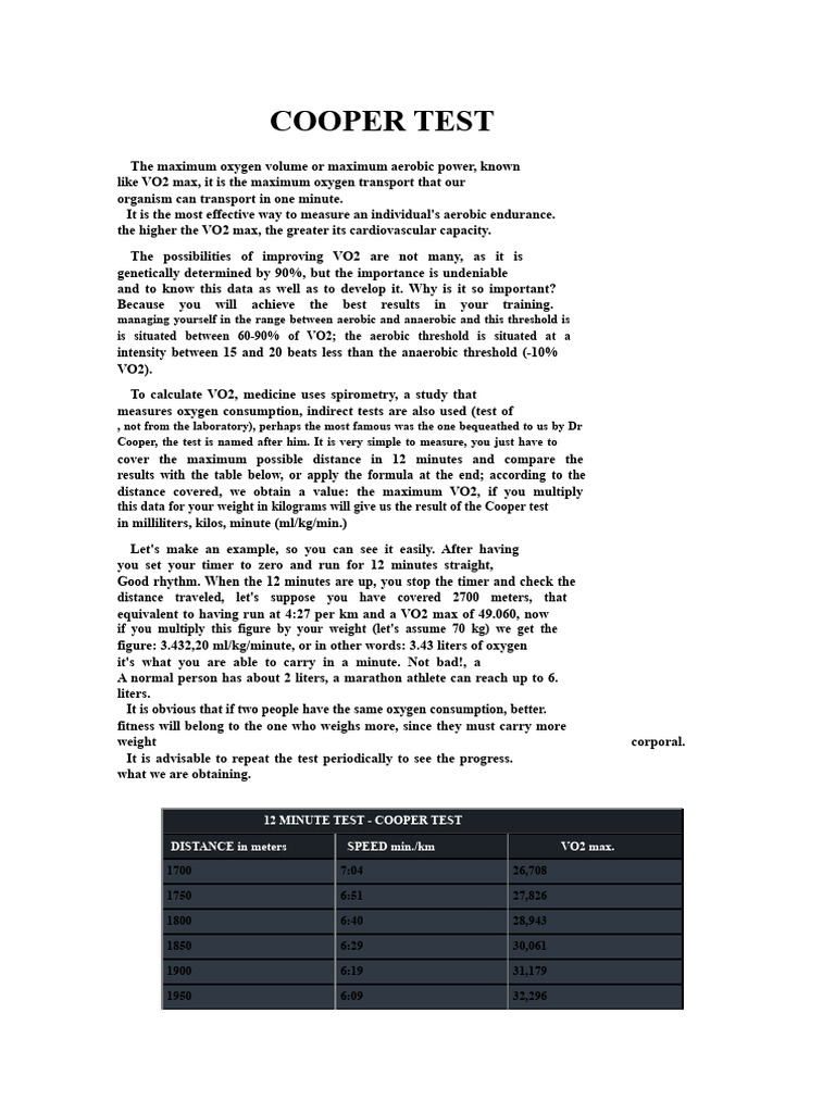Cooper Test: VO2 Max and Training Guide | PDF | Aerobic Exercise ...