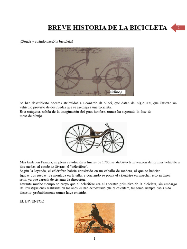 Breve Historia de La Bicicleta | PDF | Vehículos | Tecnología de vehículos