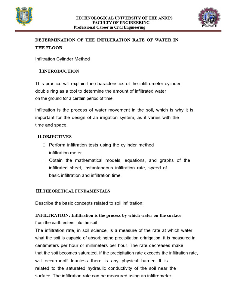 Determination of Infiltration Rate | PDF | Soil | Earth Sciences