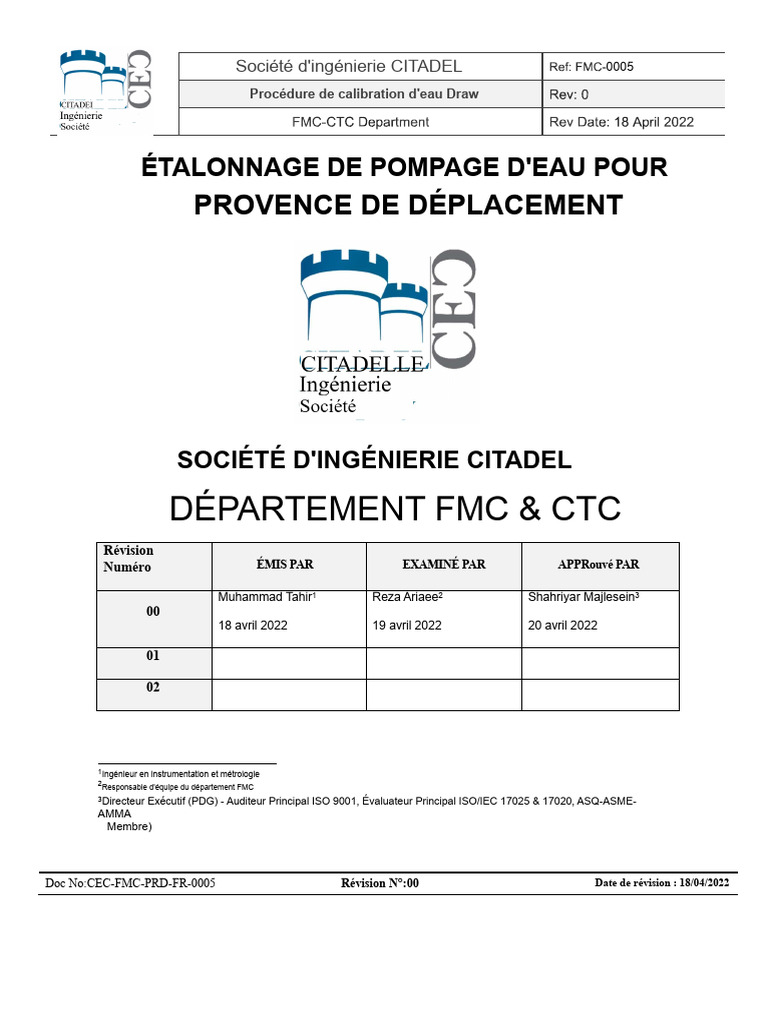 Procédure de calibration Waterdraw CITADEL | PDF | Soupape | Calibrage