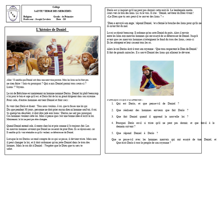 L'histoire de Daniel et les lions | PDF