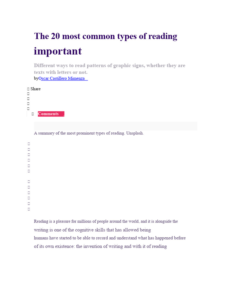 The 20 Most Important Types of Reading | PDF | Knowledge | Inference