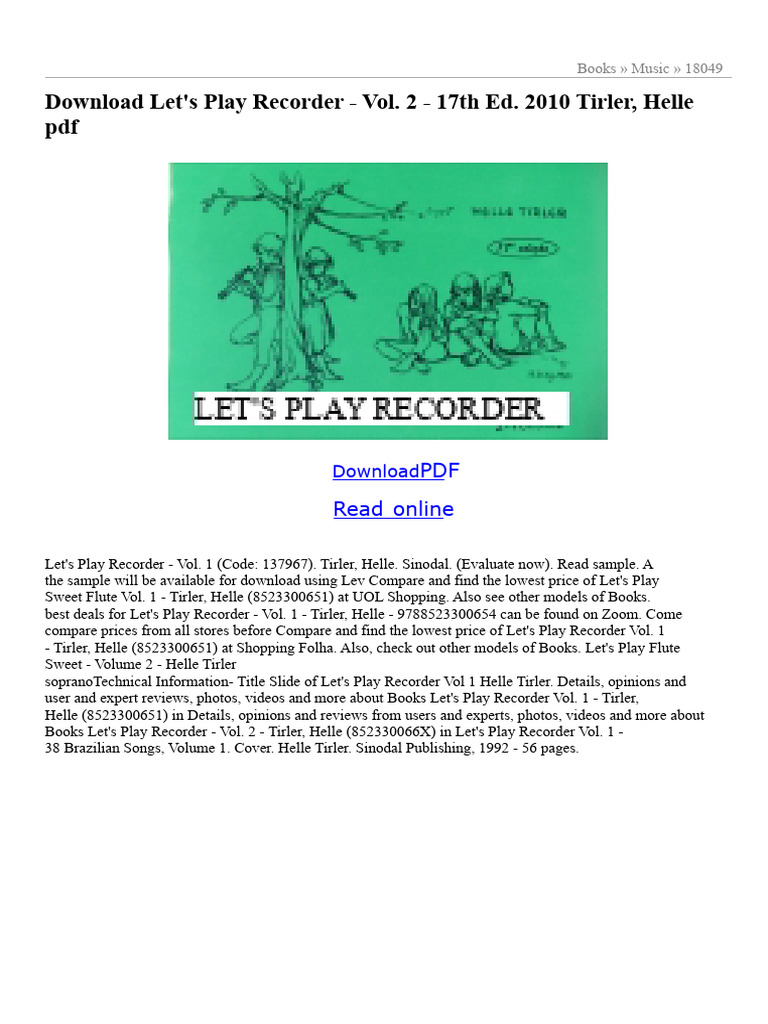 Let's Play Recorder Vol 2 17th Ed 2010 Link To PDF | PDF