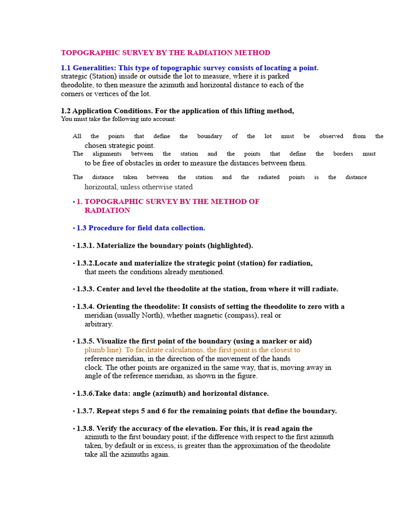 Topographic Survey Procedure by The Radiation Method | PDF | Surveying ...