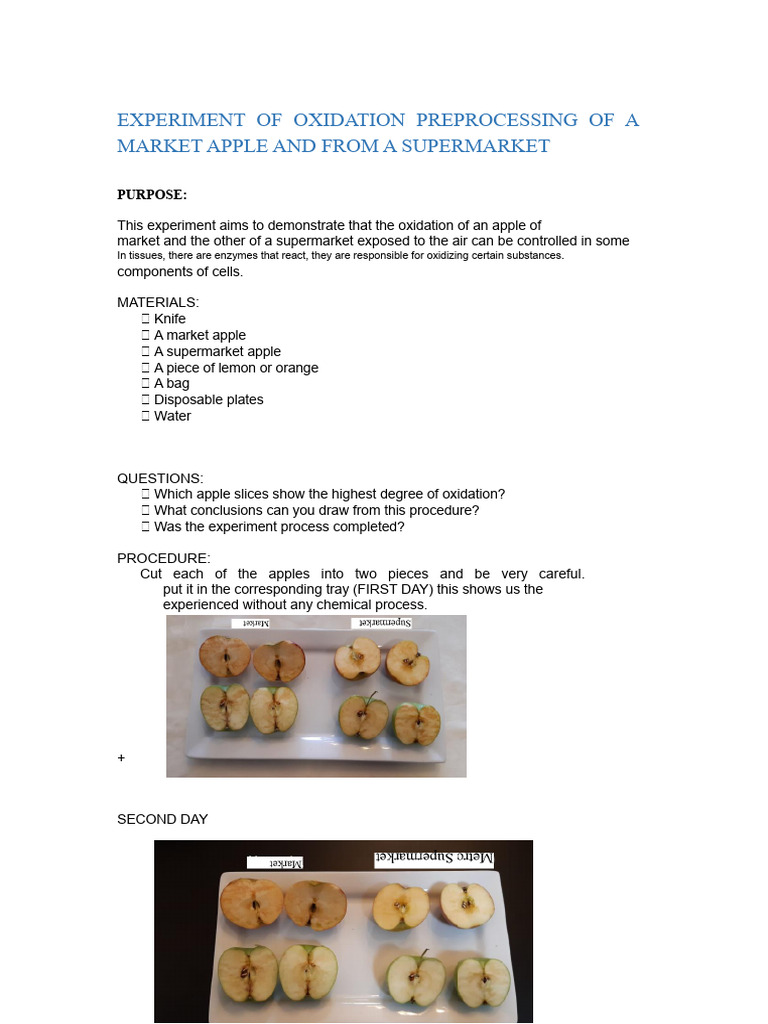 Oxidation of The Apple Comparison | PDF