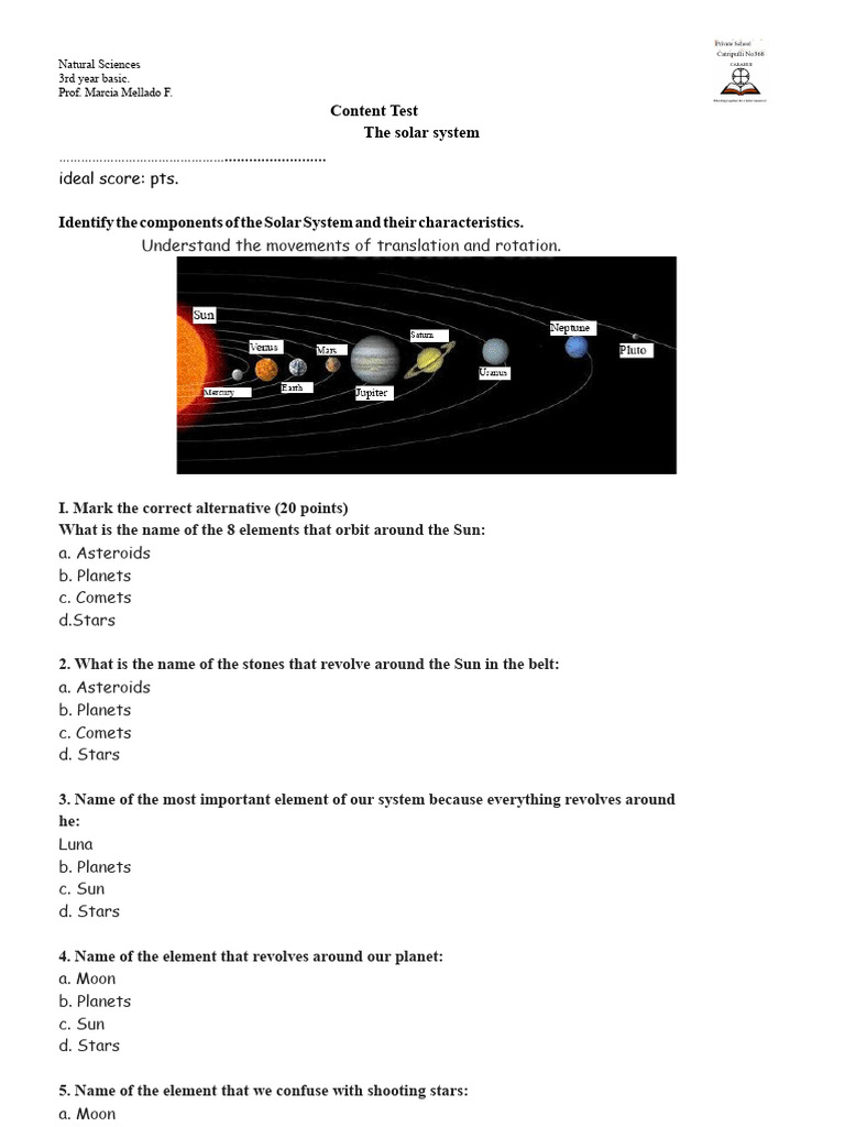 Solar System Test | PDF | Planets | Solar System