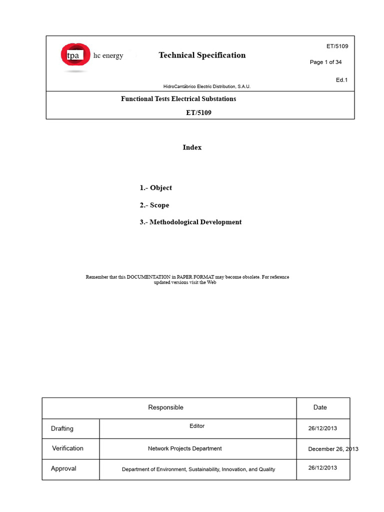 Functional Tests Electric Substations PDF | PDF | Transformer | Switch