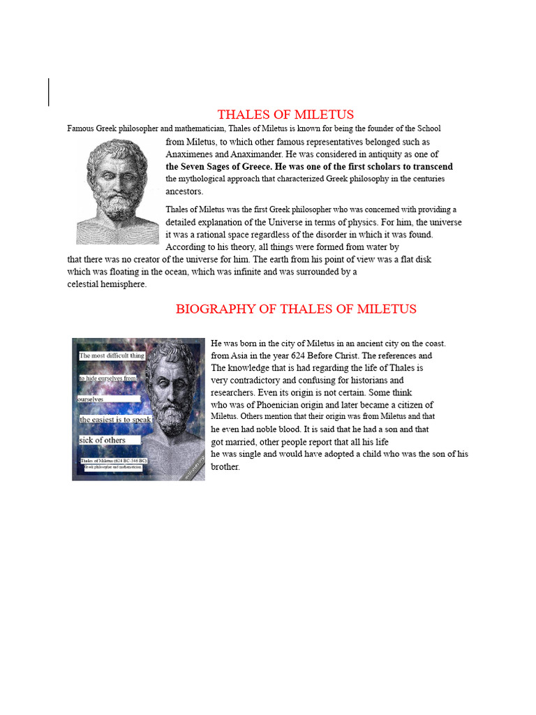 Thales of Miletus | PDF | Ancient Greek Philosophy | Metaphysics