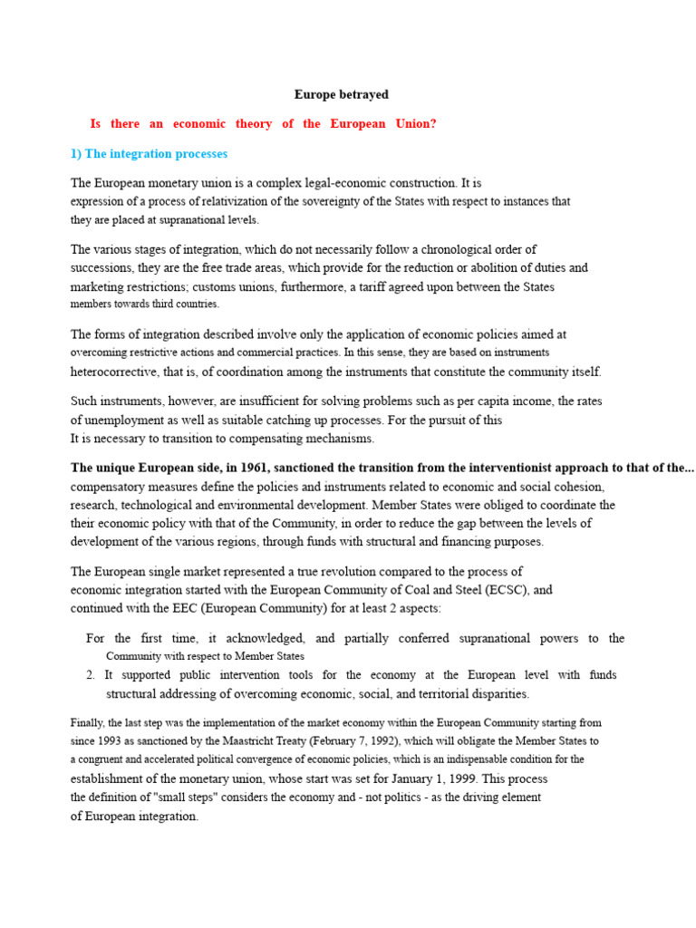 Economic Integration in the EU Explained | PDF | Cost Of Living | Euro