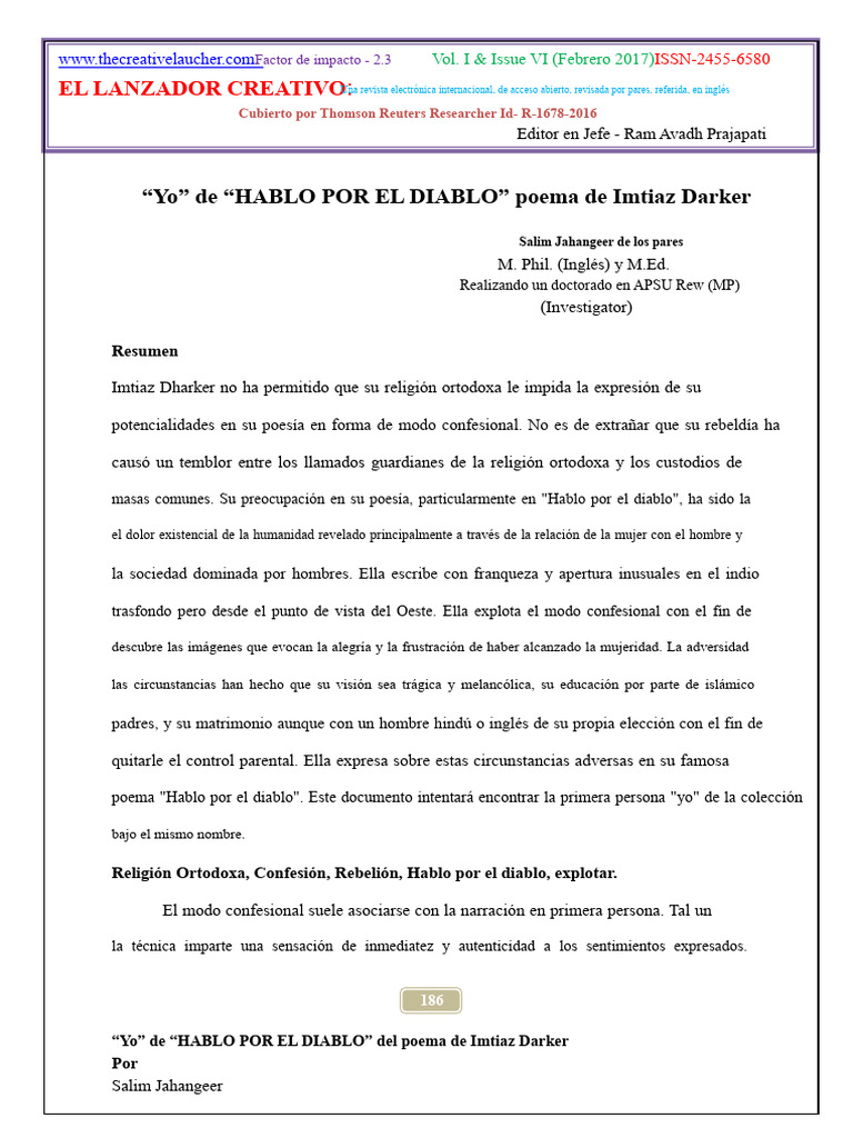 Análisis del Poema "Hablo por el Diablo" | PDF | Diablo | Satán
