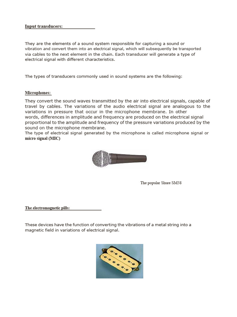 From Input Transducers To Output Transducers | PDF | Microphone | Amplifier