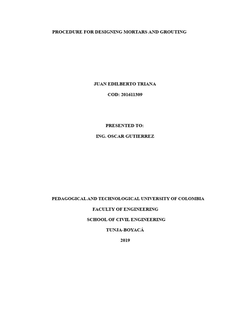 Procedure For The Design of Mortars and Grouting | PDF | Mortar ...