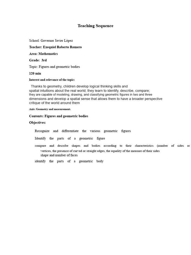 Sequence of Figures and Geometric Bodies 3rd Grade | PDF | Geometry | Shape