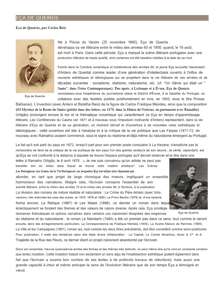 Eça de Queirós : Maître du Réalisme Portugais | PDF | Arts ...