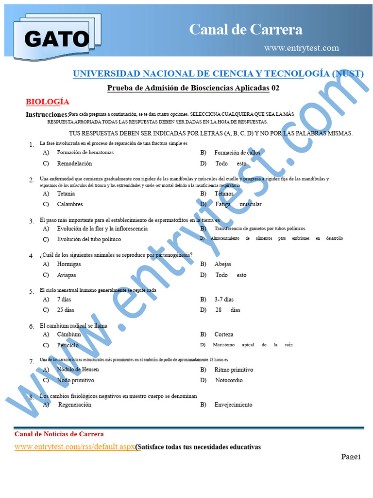Nust Applied Biosciences Sample Paper 02 | PDF | Compuestos químicos | Gene
