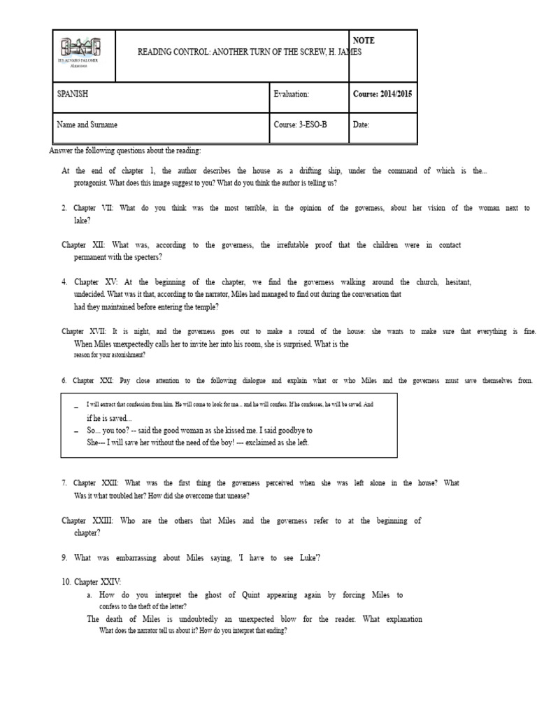 READING CONTROL Another Turn of The Screw | PDF | The Turn Of The Screw ...