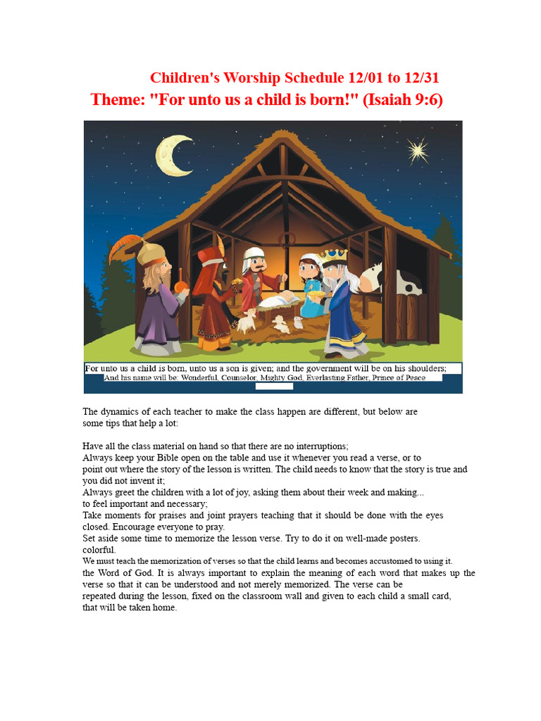 December Children's Worship Schedule | PDF | Jesus | Nativity Of Jesus