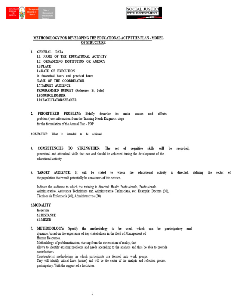 Structure To Develop The Educational Activities Plan - 2018 | PDF ...