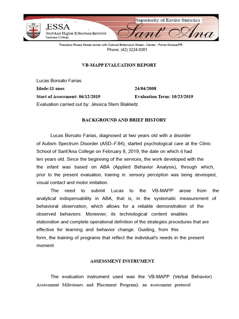 Vb-Mapp Assessment Report L.B.F. | PDF | Word | Phrase