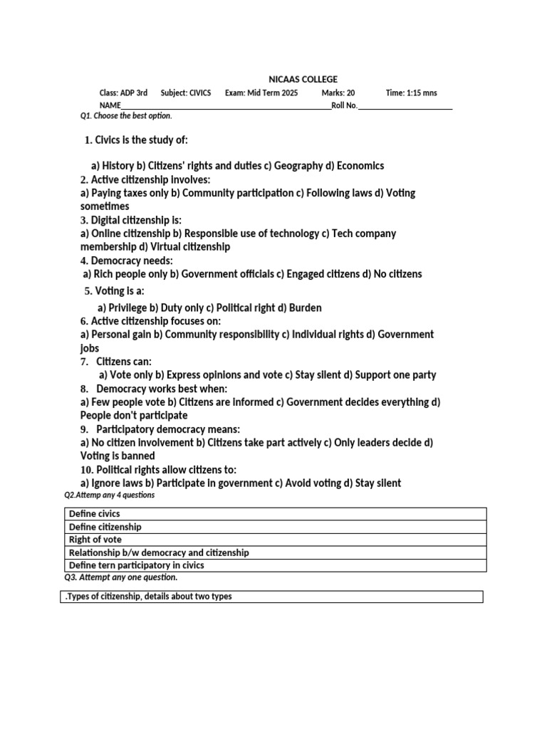 Nicaas College Midcivics 3rd 31 May | PDF